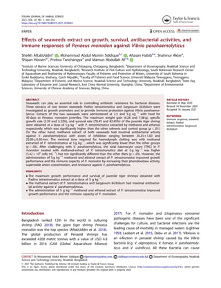 Effects of seaweeds extract on growth survival antibacterial activities and immune responses of ...
