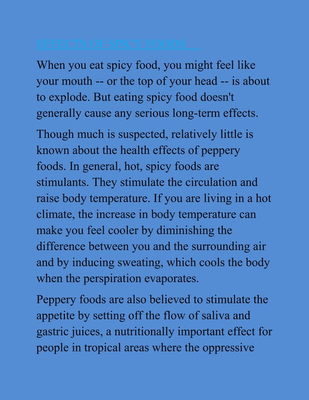 EFFECTS OF SPICY FOODS. | DOCX | Gardening | Home & Garden