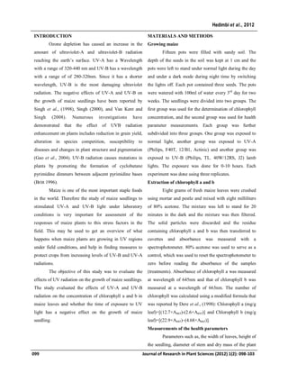 Effects of stimulated Ultraviolet Radiation on the growth of Maize Seedlings | PDF