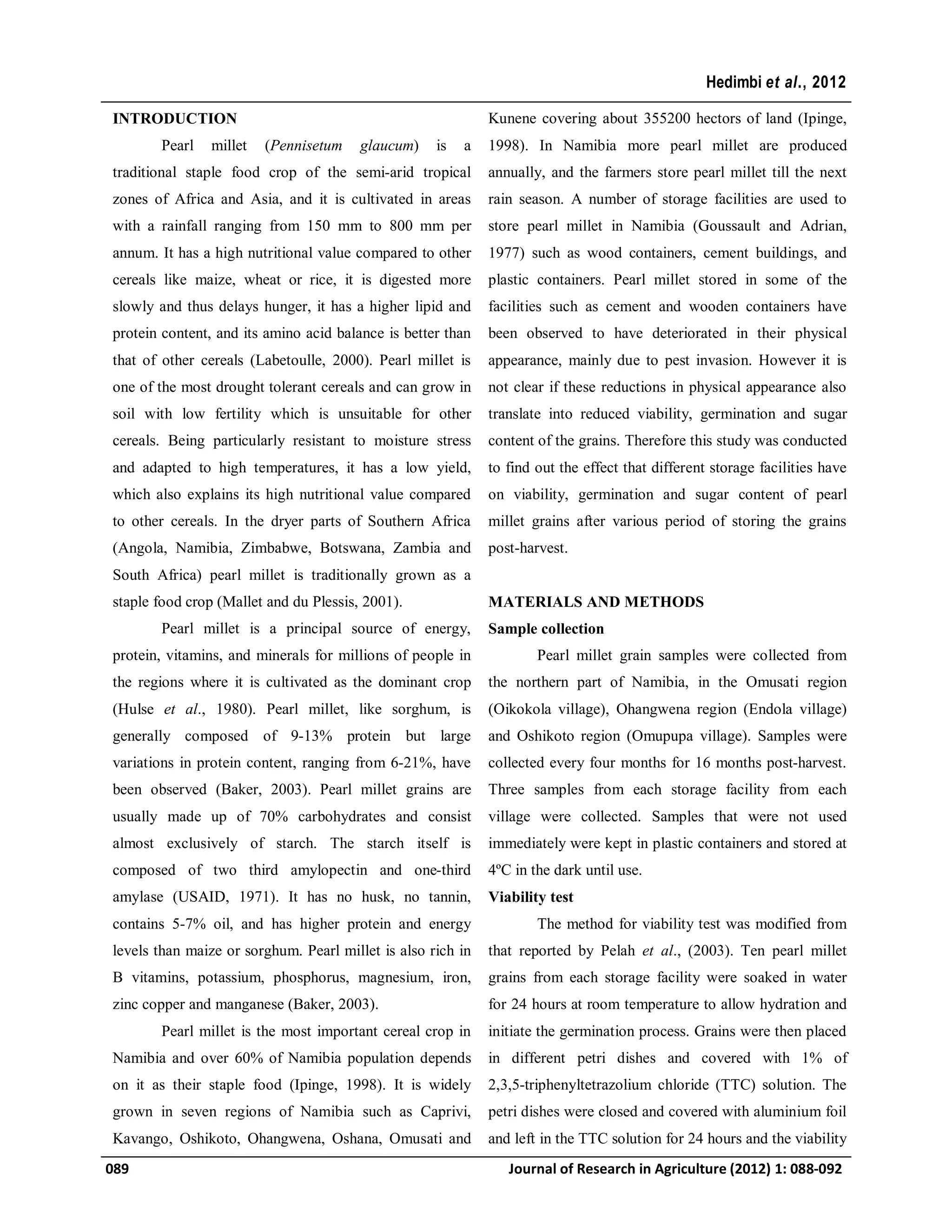 Effects of storage conditions on viability, germination and sugar ...