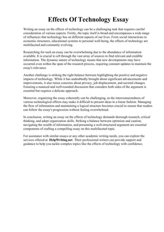 Effects Of Technology Essay. How technology affects education essay ...