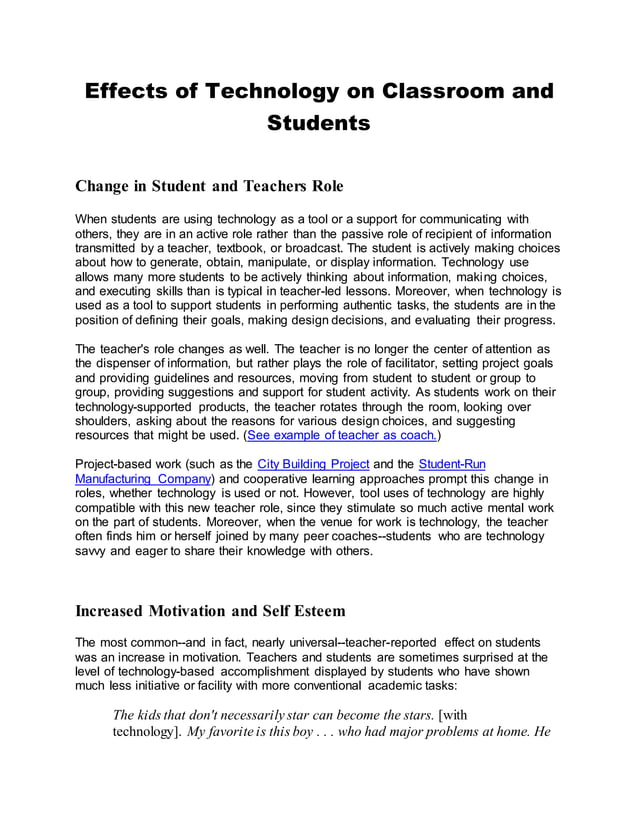 Effects of technology on classroom and students | PDF