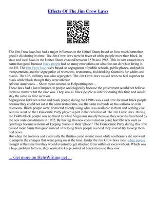 Effects Of The Jim Crow Laws | PDF