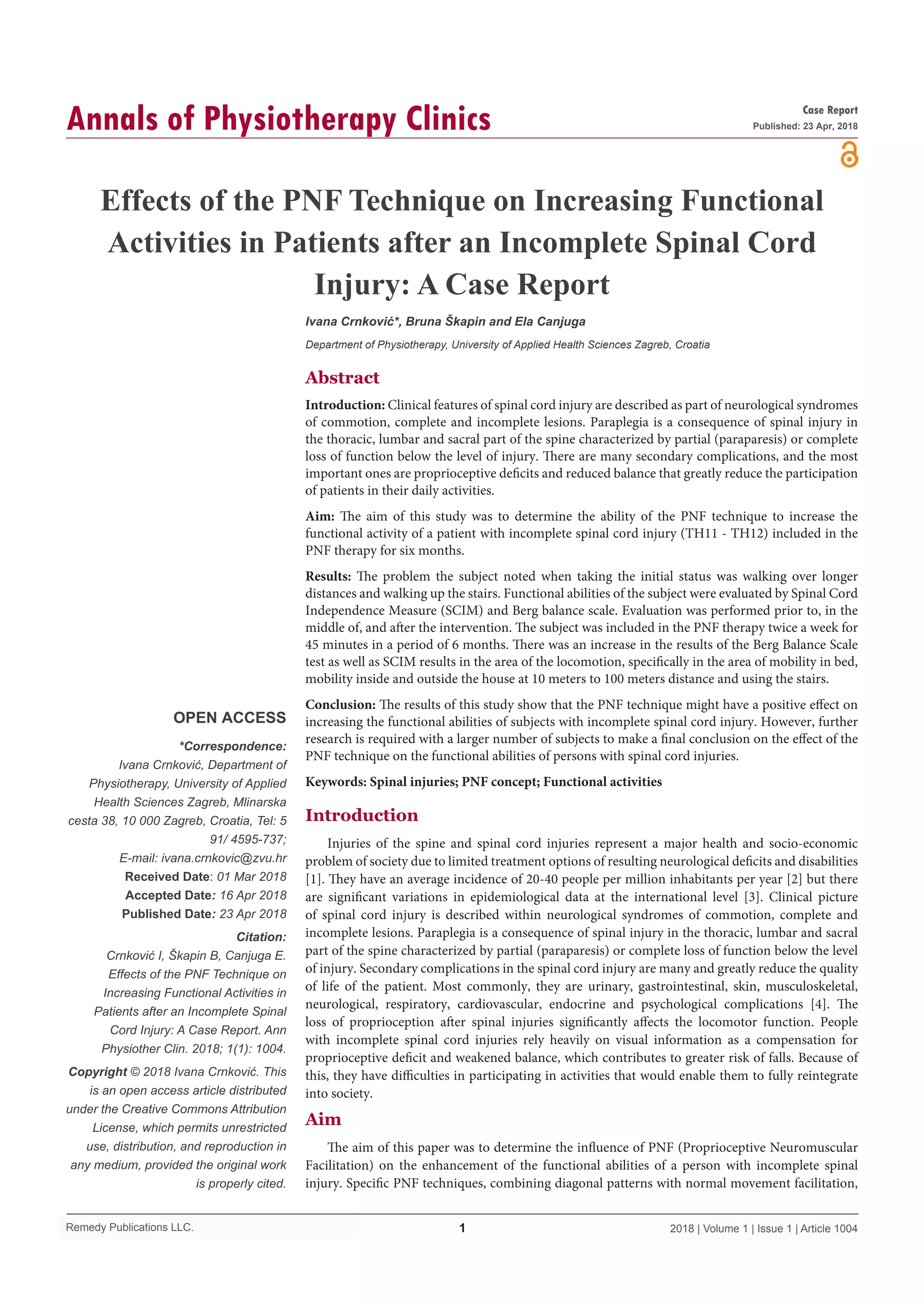 Effects of the PNF Technique on Increasing Functional Activities in ...
