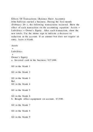 Effects Of Transactions (Balance Sheet Accounts)John Sullivan st | PDF