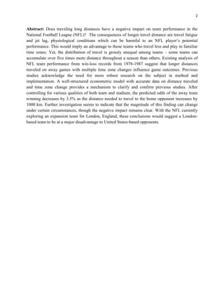 Effects of Travel Distance on Away Team Win Percentage in the NFL | PDF