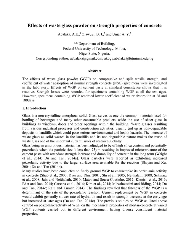Effects of waste glass powder in concrete_Abalaka et al 2015.pdf