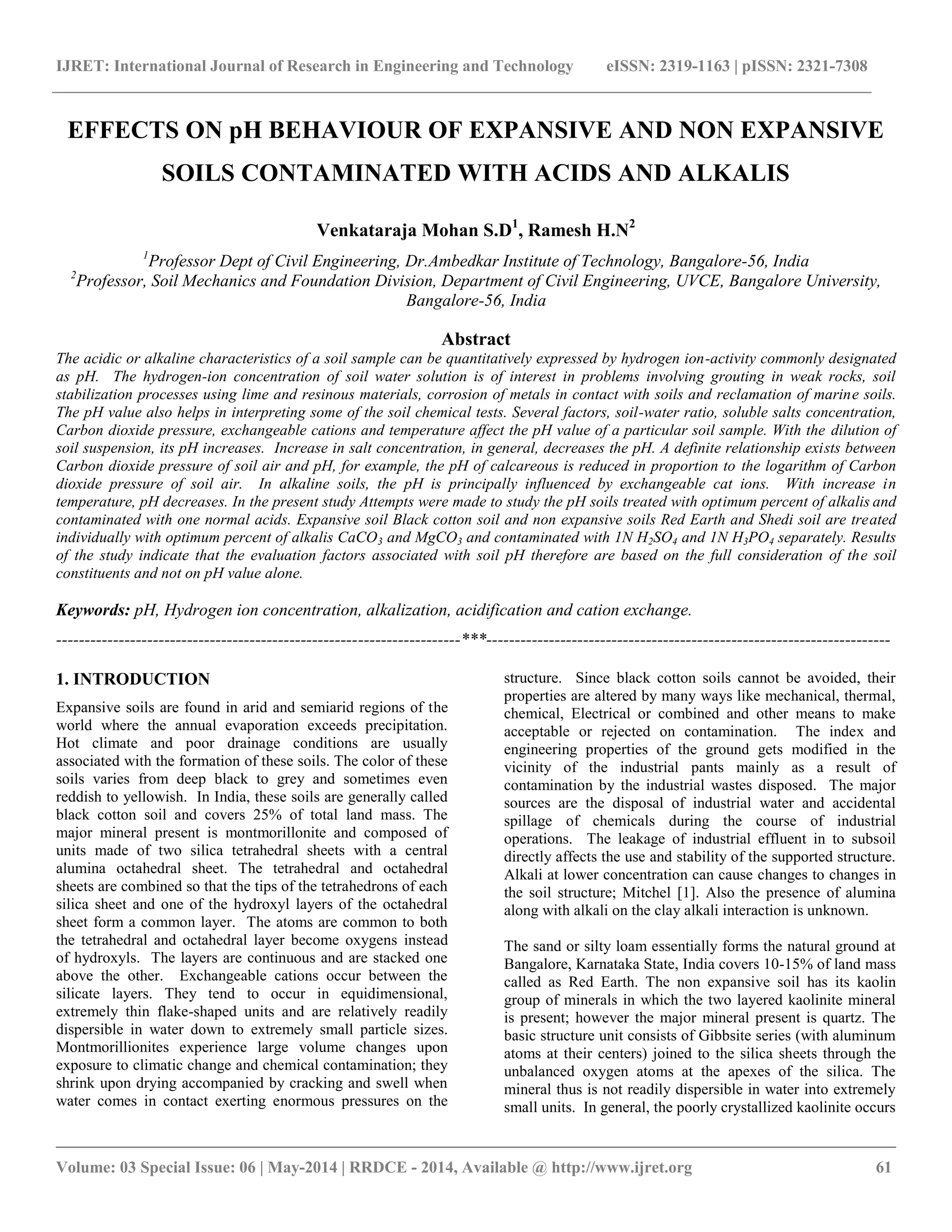 Effects on p h behaviour of expansive and non expansive soils contaminated with acids and ...