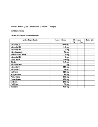 Effervescent Tablet List | DOC