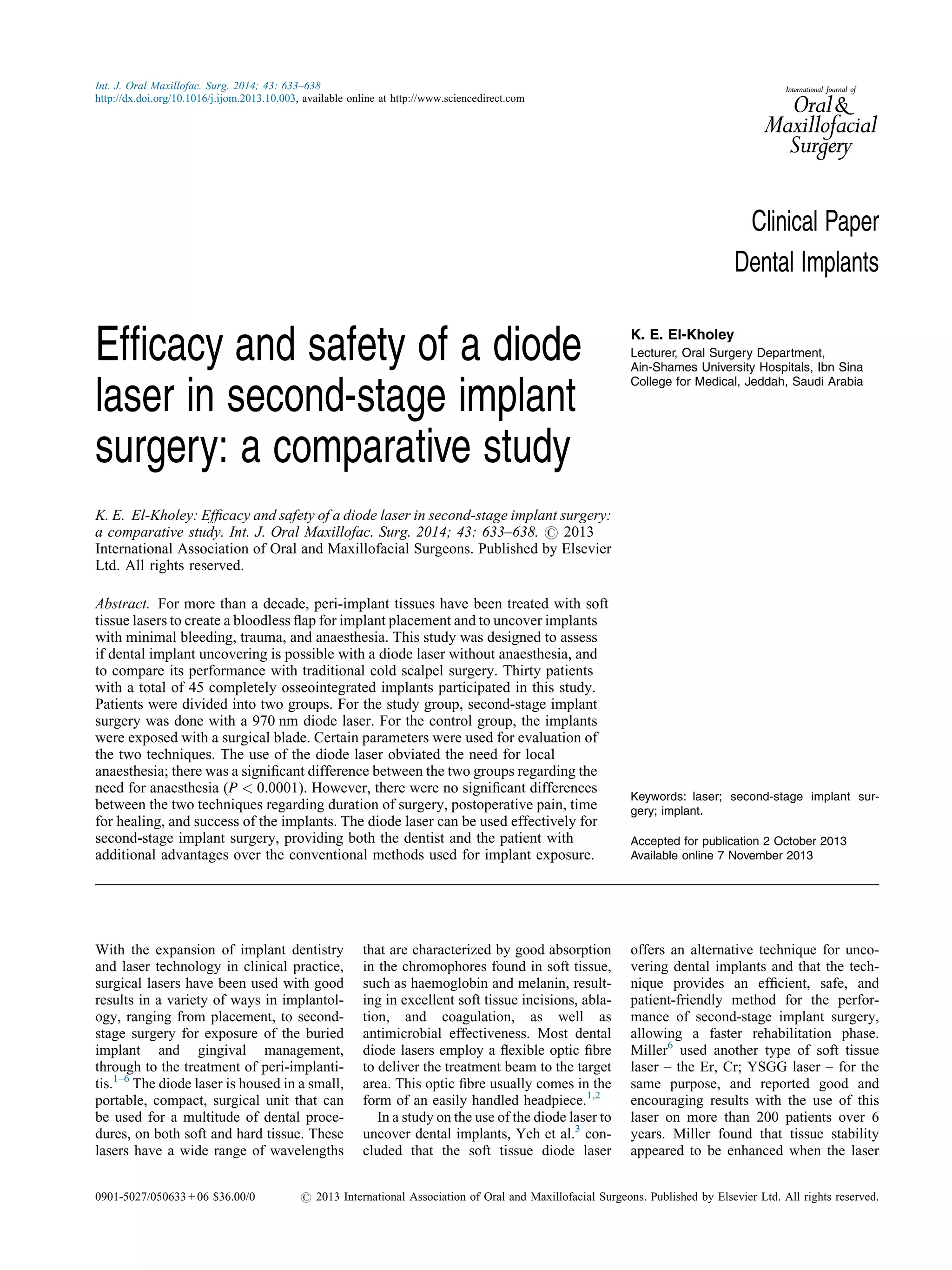 Efficacy and safety of a diode laser in second stage implant surgery | PDF