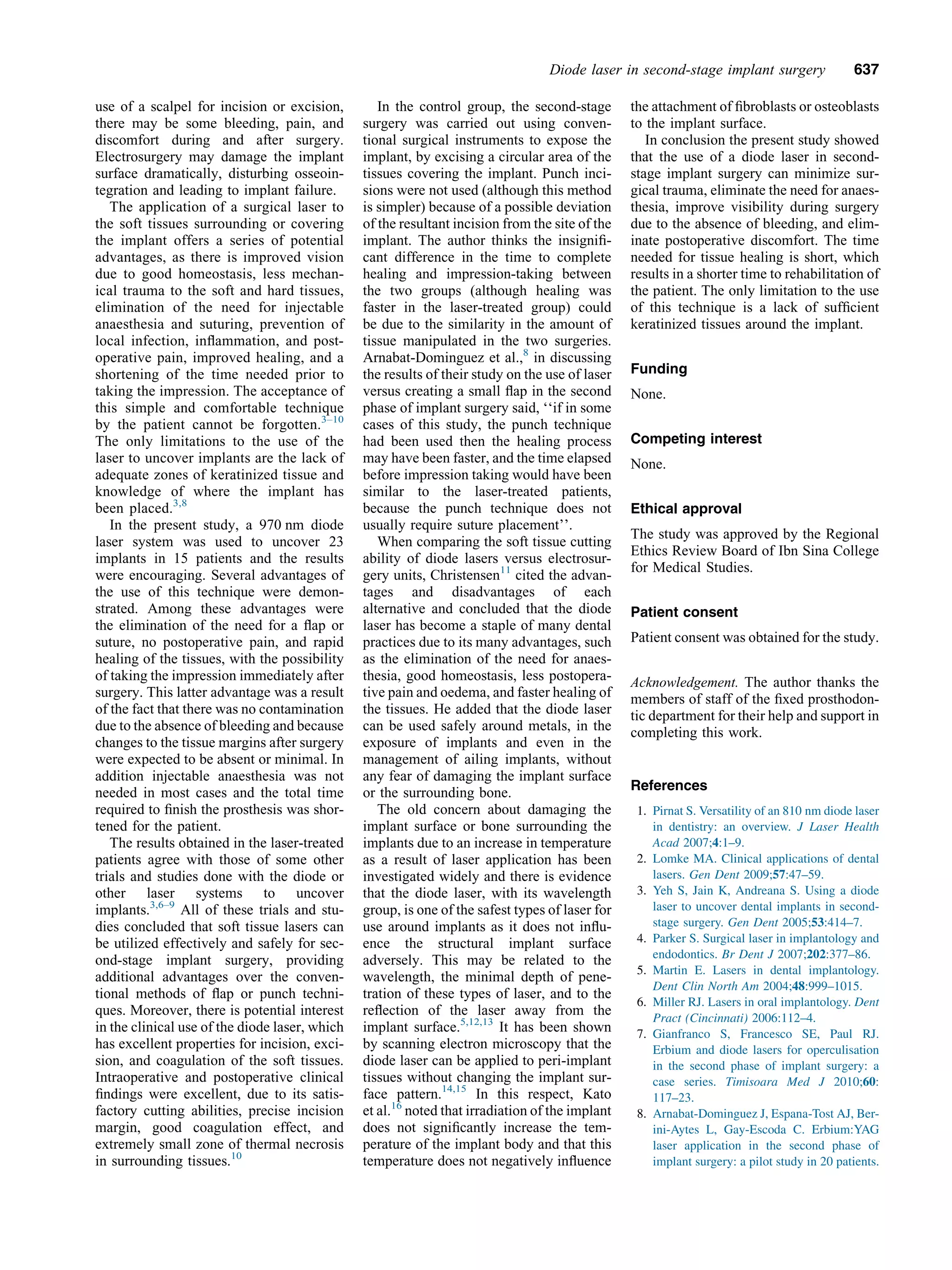 Efficacy and safety of a diode laser in second stage implant surgery | PDF