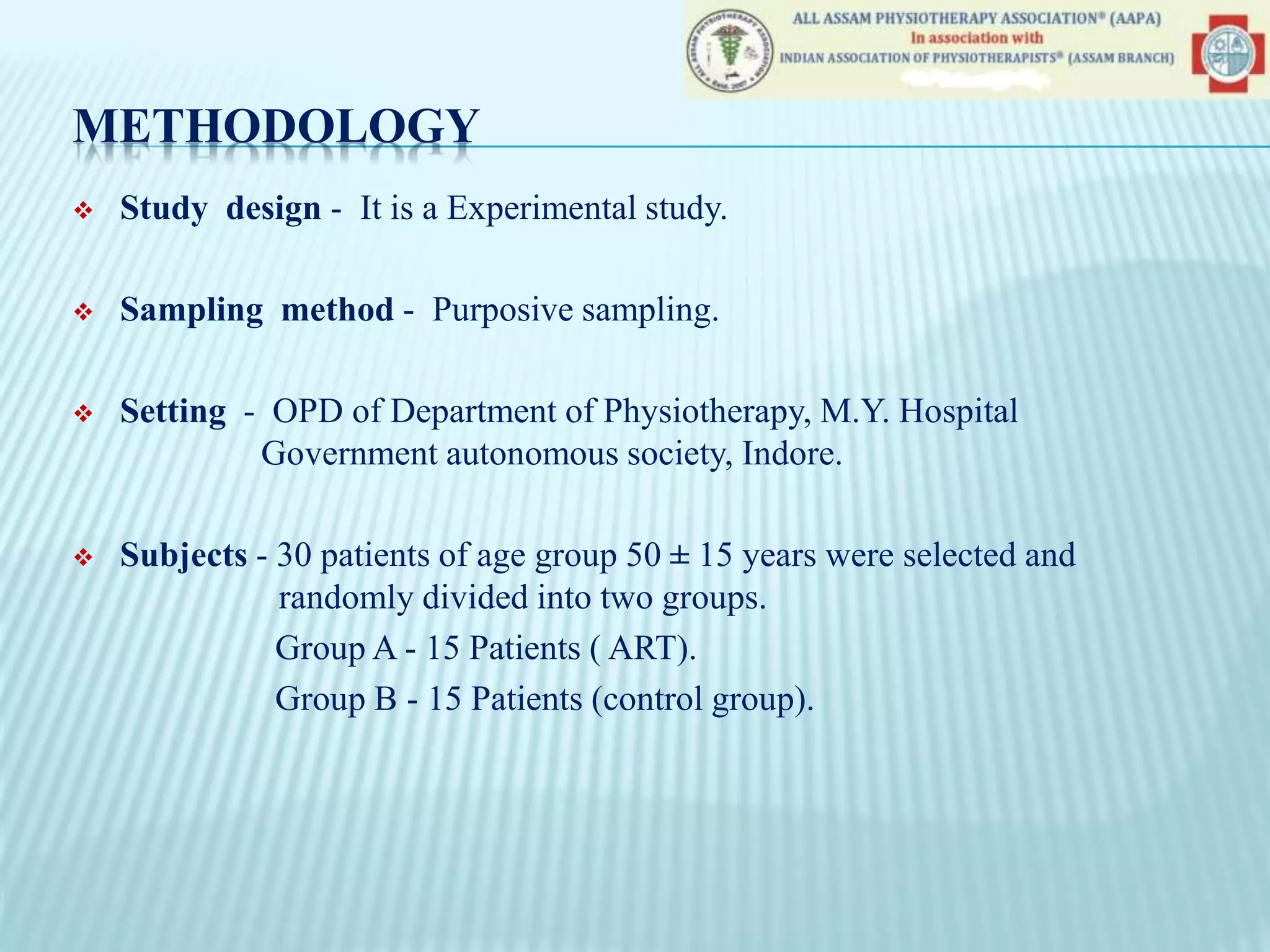 Efficacy of art (active release technique) in osteoarthritis of knee a pilot study | PPT