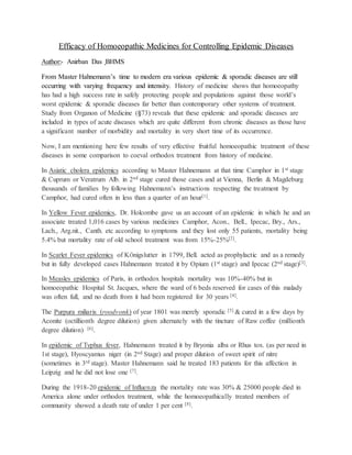 Efficacy of homoeopathic medicines for controlling epidemic diseases | PDF