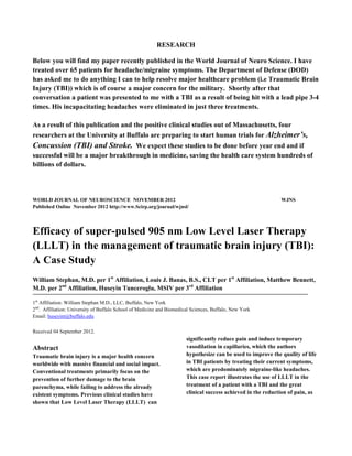 Efficacy of super pulsed 905 nm low level laser therapy in the management of traumatic brain ...
