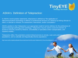 TinyEYE: Speech Therapy Telepractice | PPT