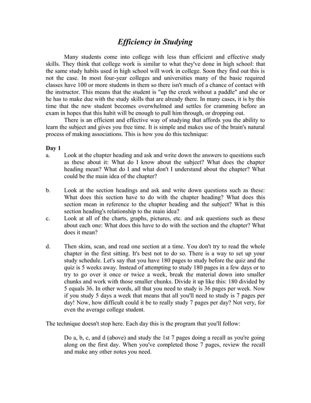 Efficiency in studying | PDF