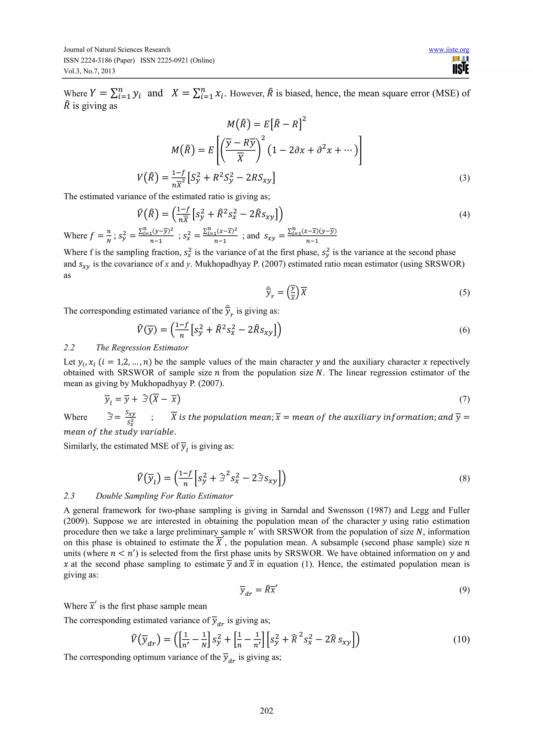 Efficiency Of Ratio And Regression Estimators Using Double Sampling
