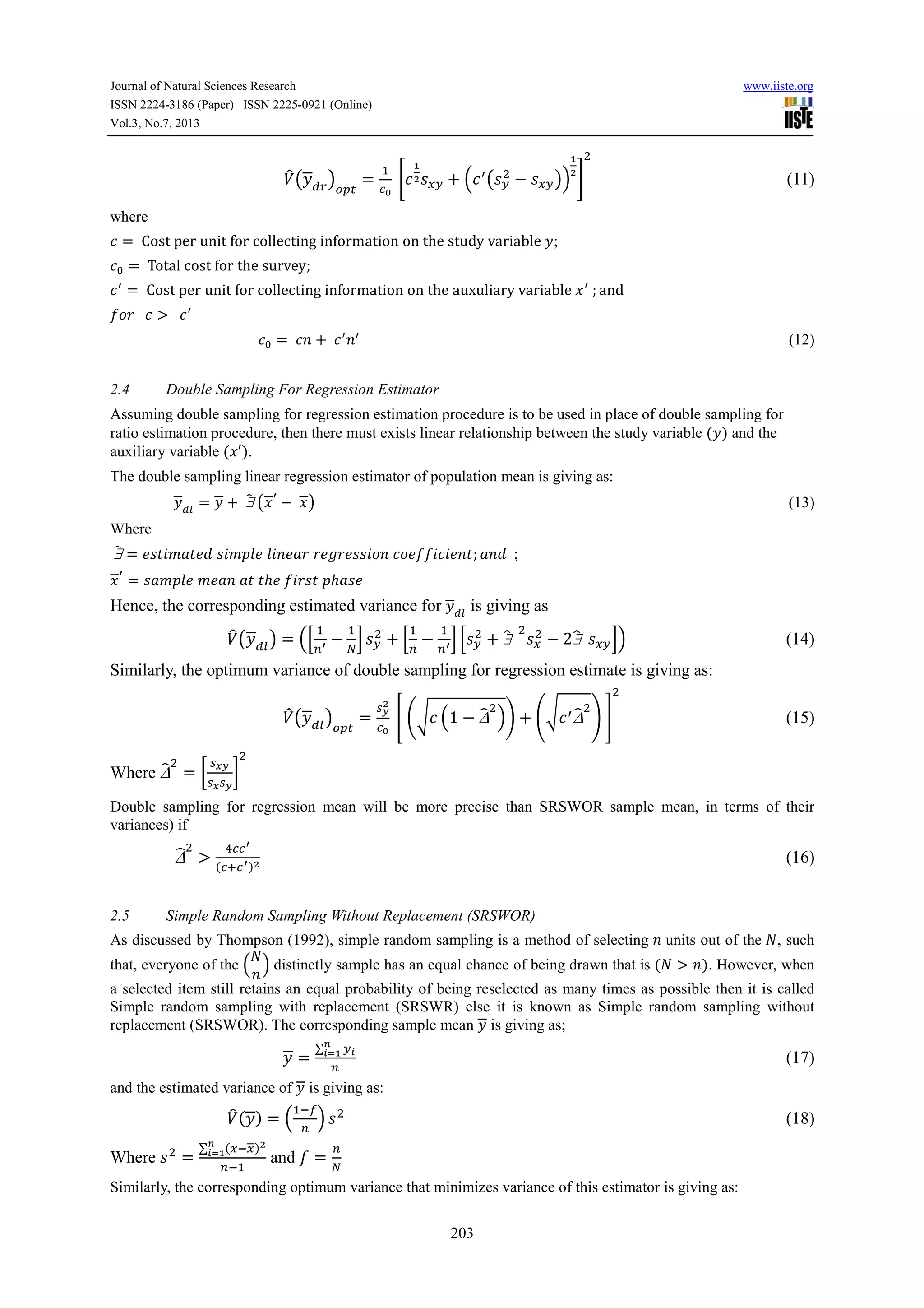 Efficiency of ratio and regression estimators using double sampling | PDF