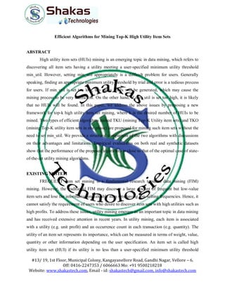 Efficient algorithms for mining top k high utility item sets | PDF