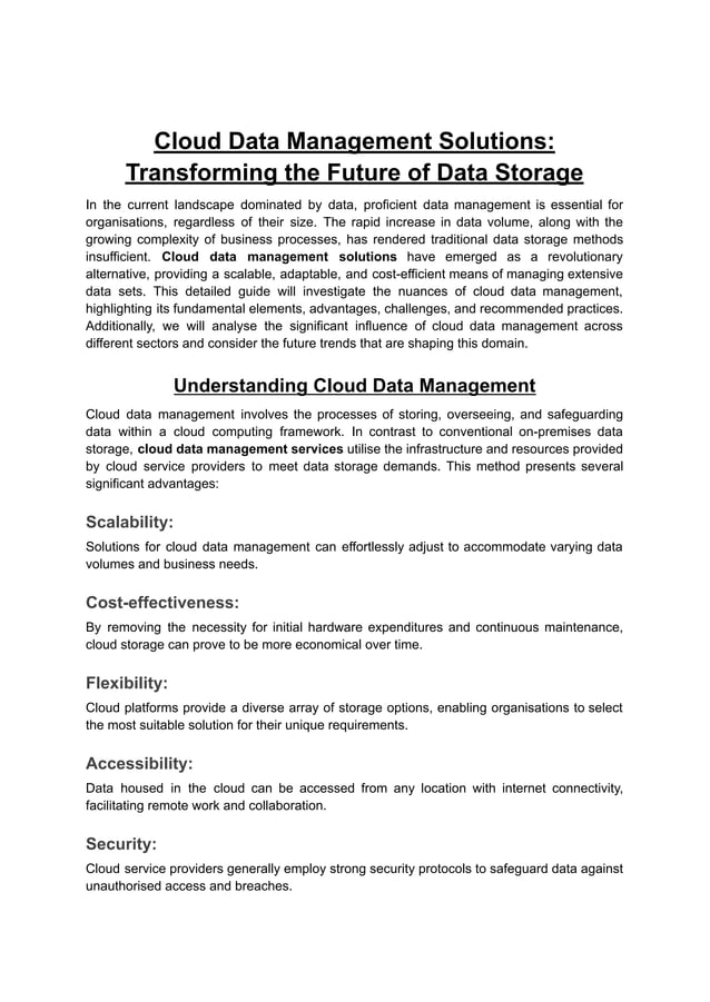 Efficient Cloud Storage & Data Management Solutions | PDF