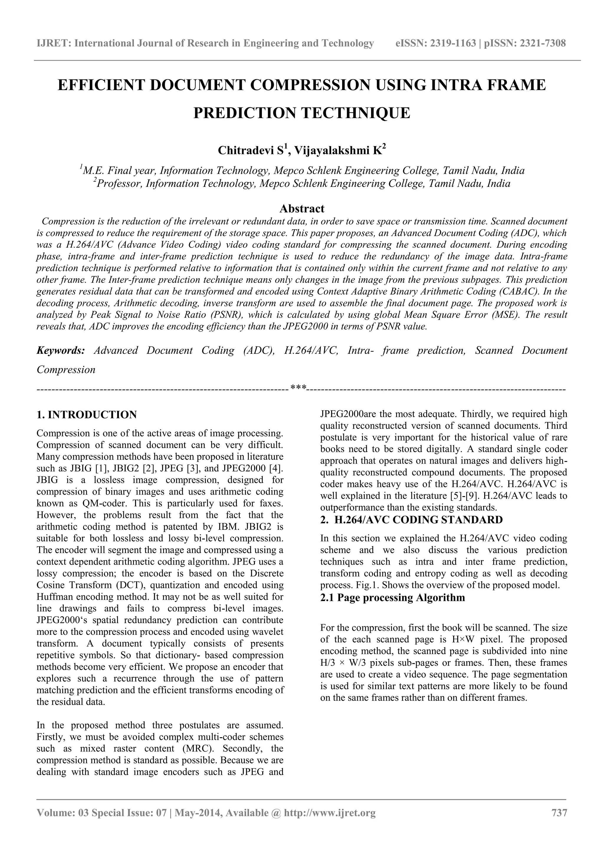 Efficient Document Compression Using Intra Frame Prediction Tecthnique