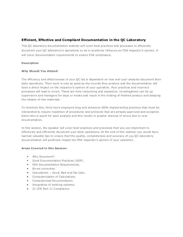 QC laboratory documentation to ensure FDA compliance effectively and ...