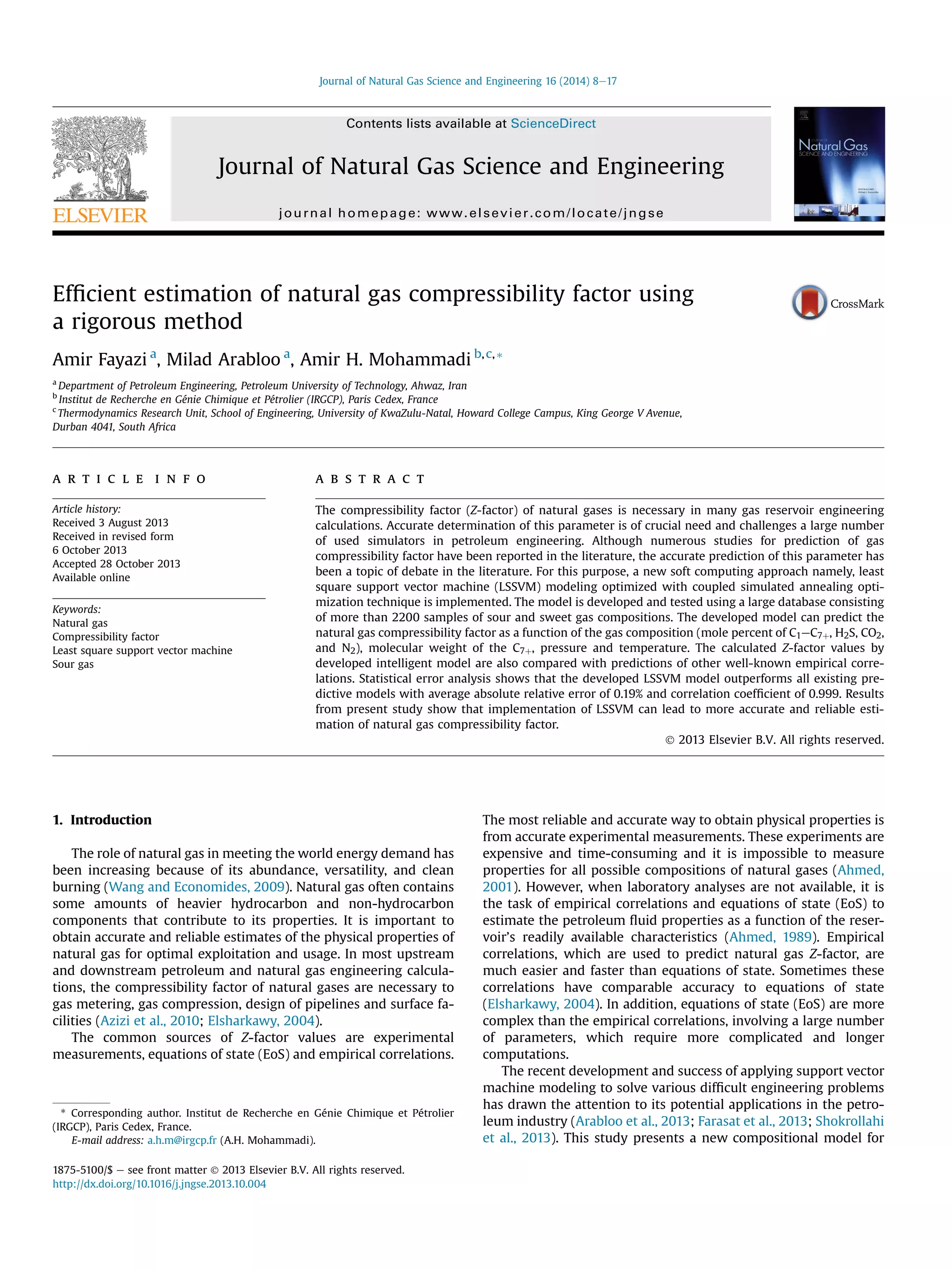 Efficient Estimation Of Natural Gas Compressibility Factor Using Pdf