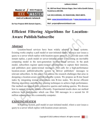 Efficient filtering algorithms for location aware publish-subscribe | PDF