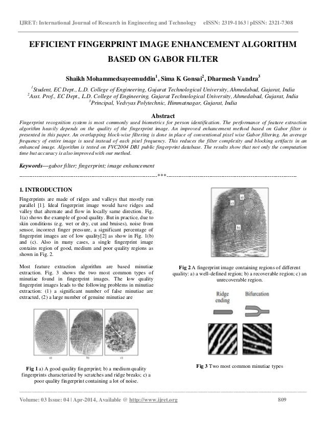 Efficient Fingerprint Image Enhancement Algorithm Based On Gabor Filt