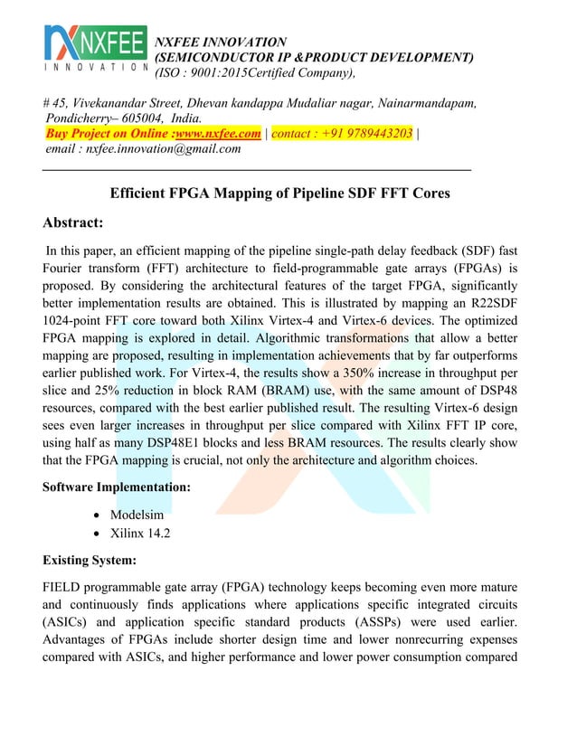 Efficient Fpga Mapping Of Pipeline Sdf Fft Cores Pdf Computing