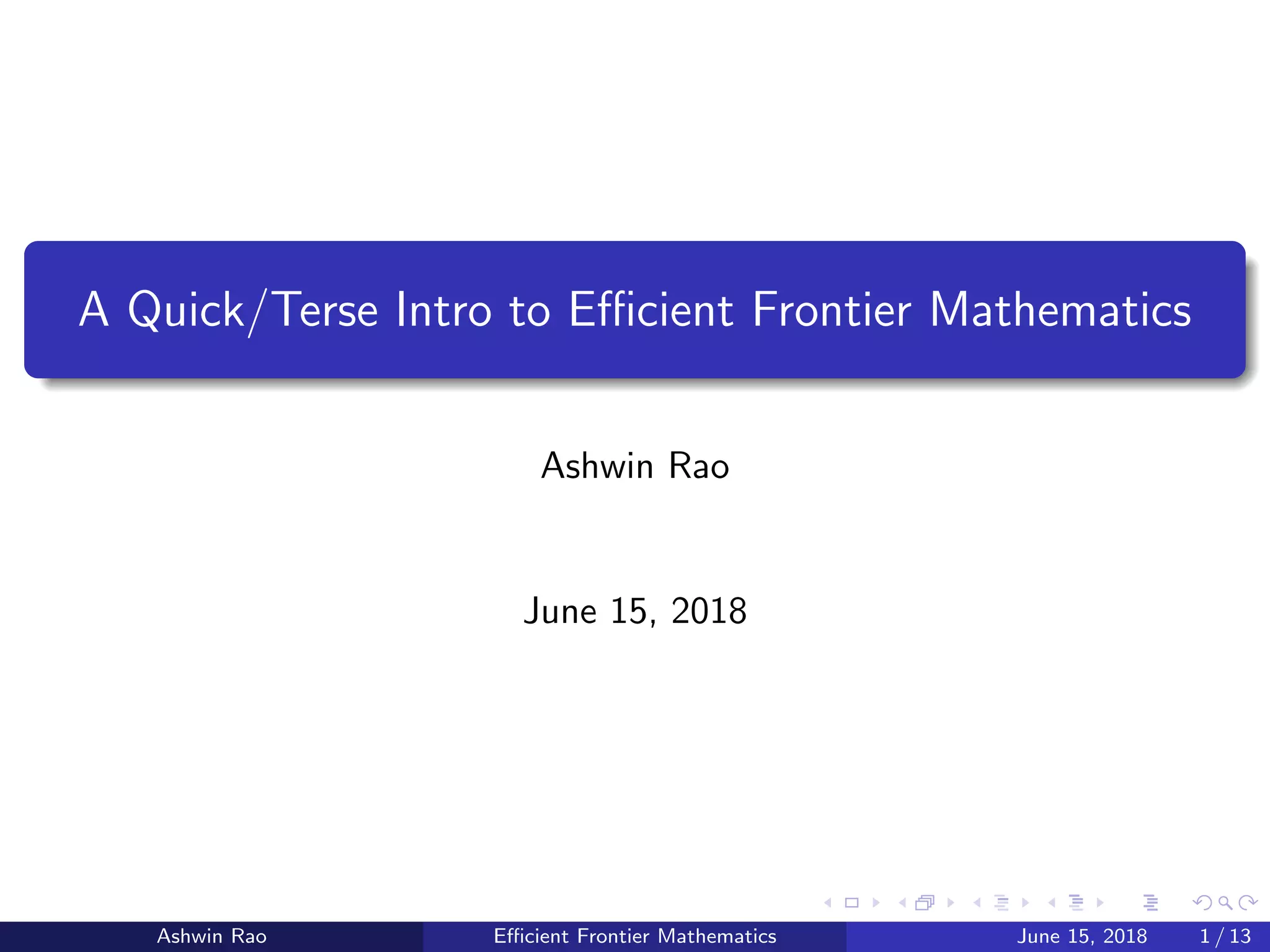 A Quick and Terse Introduction to Efficient Frontier Mathematics | PPT
