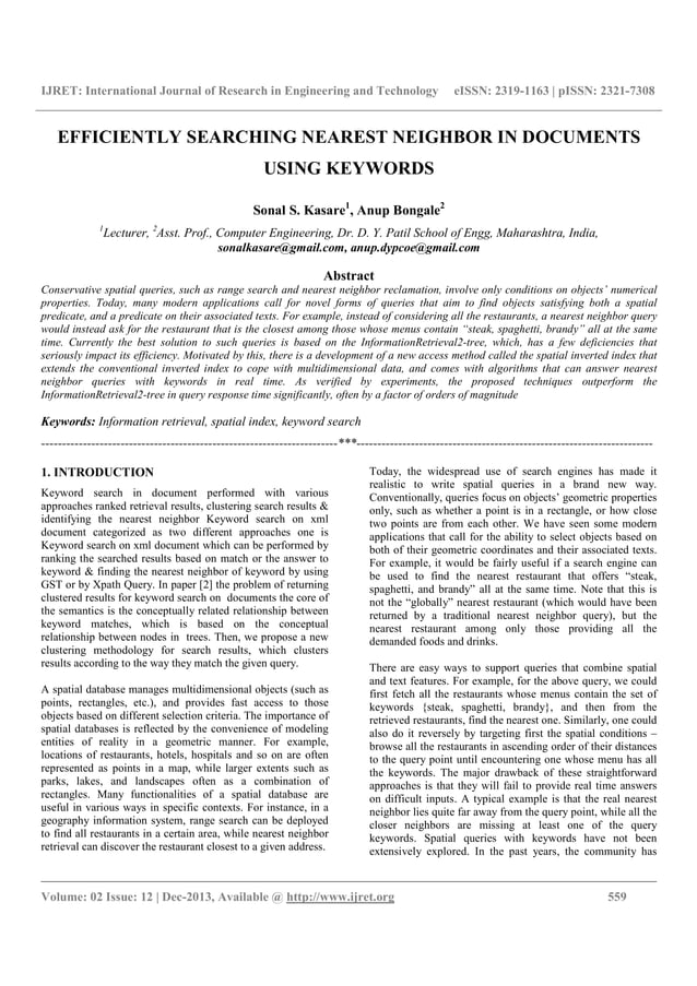 Efficiently Searching Nearest Neighbor In Documents Pdf