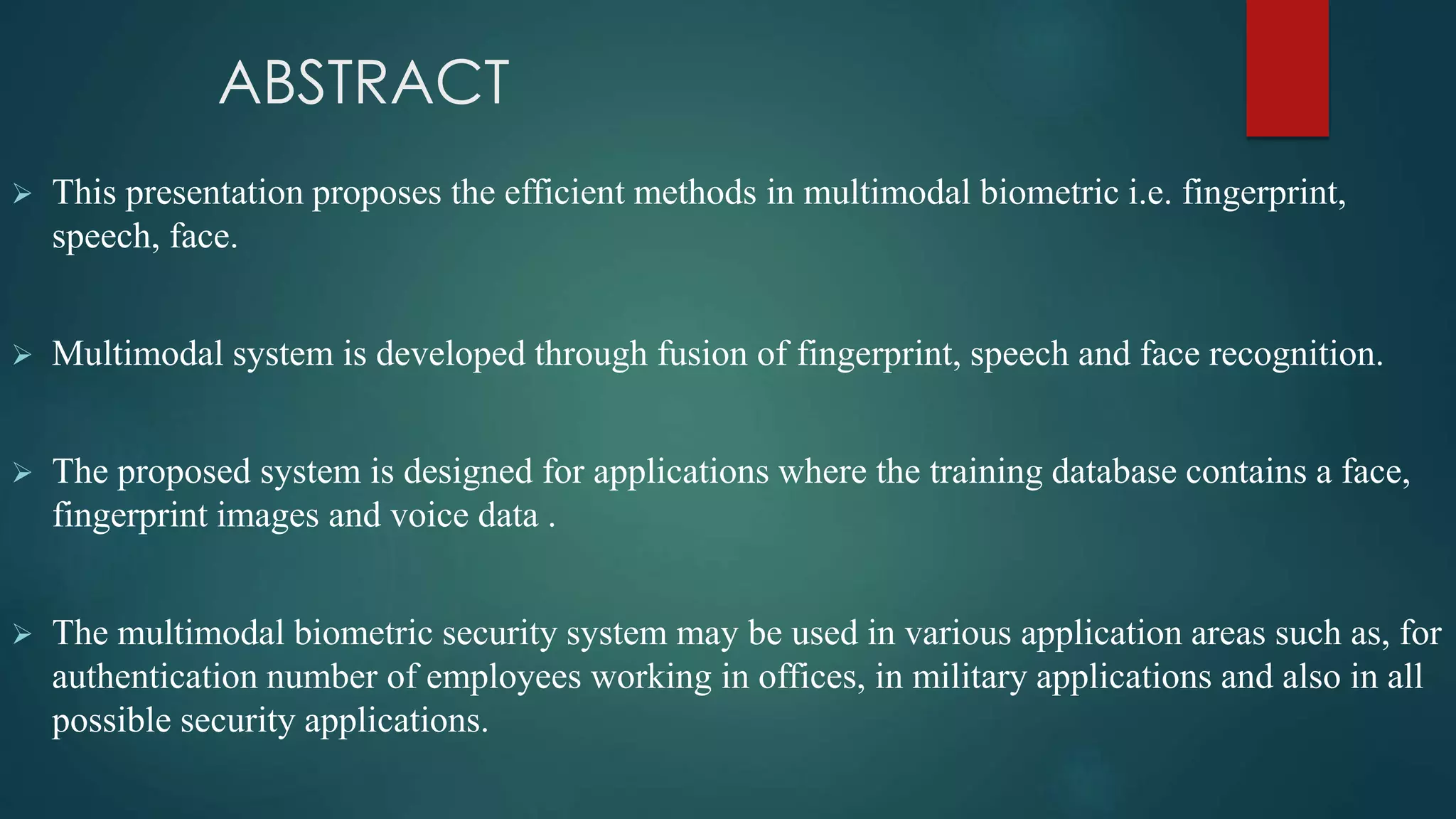 MULTIMODAL BIOMETRIC SECURITY SYSTEM | PPTX
