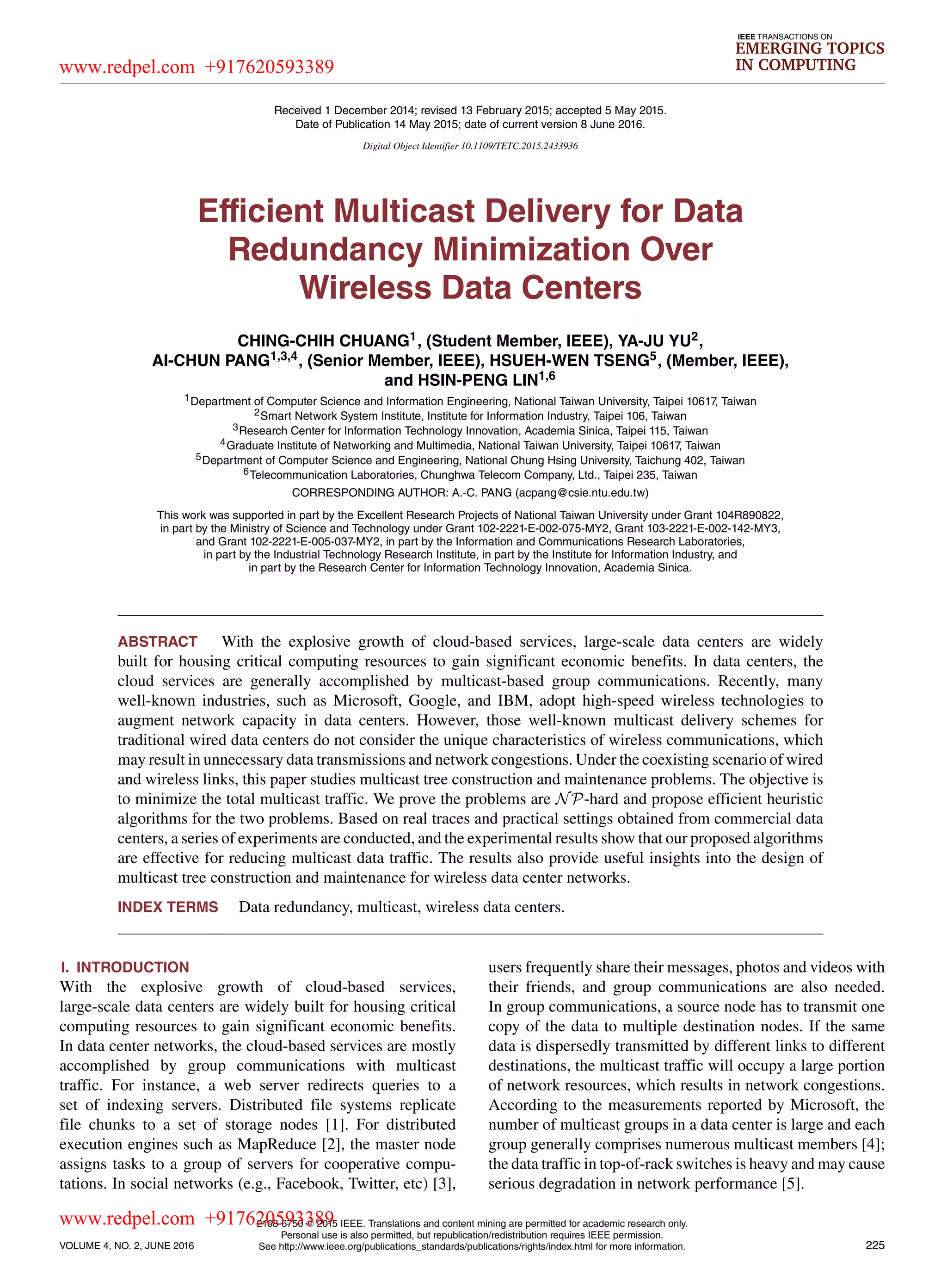 Efficient multicast delivery for data redundancy minimization over wireless data centers | PDF