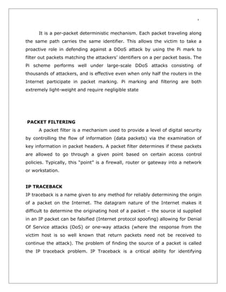 Efficient packet marking for large scale ip trace back(synopsis) | DOC