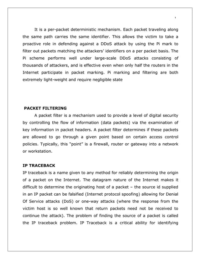Efficient packet marking for large scale ip trace back(synopsis) | DOC