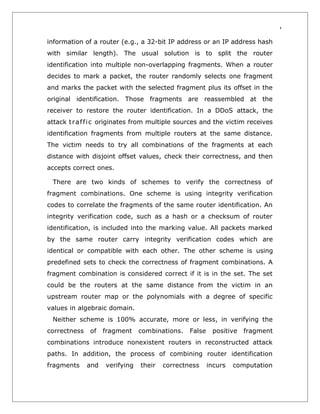 Efficient packet marking for large scale ip trace back(synopsis) | DOC