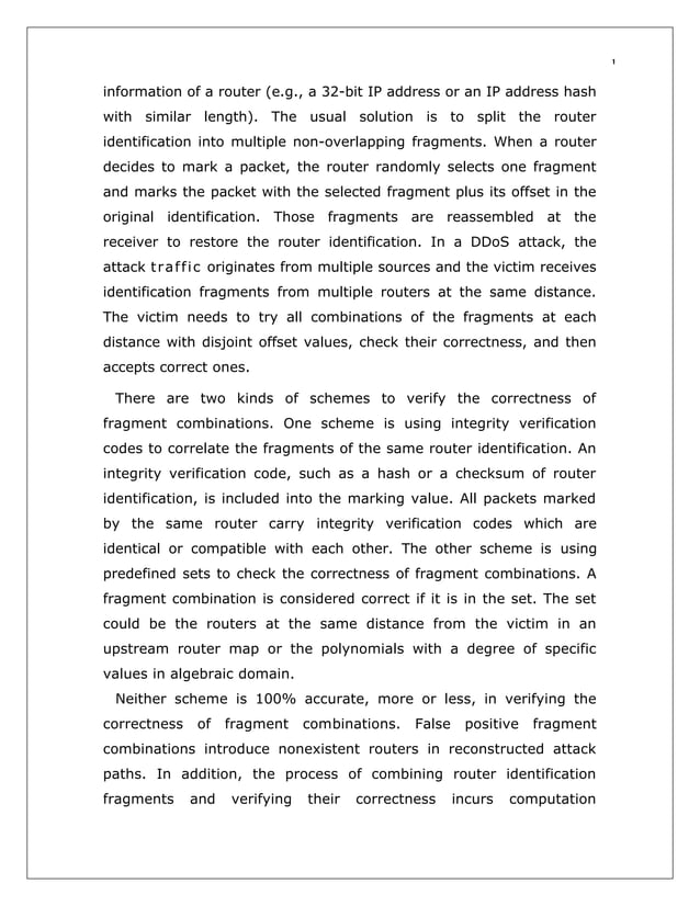 Efficient packet marking for large scale ip trace back(synopsis) | DOC