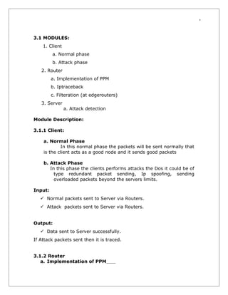 Efficient packet marking for large scale ip trace back(synopsis) | DOC