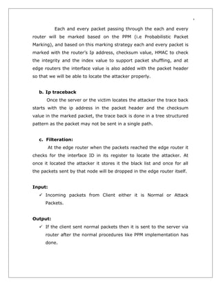 Efficient packet marking for large scale ip trace back(synopsis) | DOC
