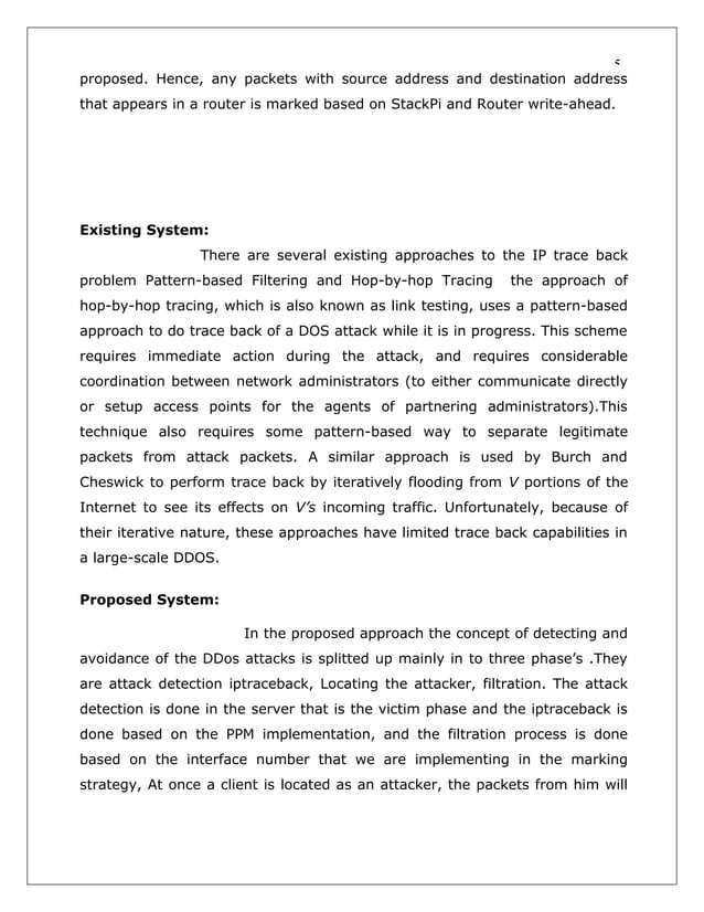Efficient packet marking for large scale ip trace back(synopsis) | DOC
