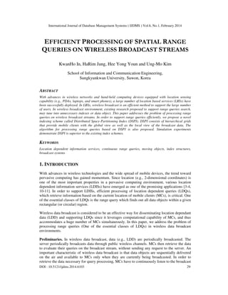 Efficient processing of spatial range queries on wireless broadcast streams | PDF