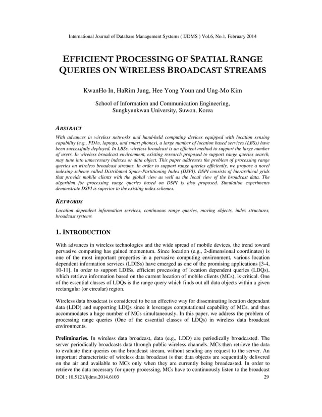 Efficient Processing Of Spatial Range Queries On Wireless Broadcast Streams Pdf