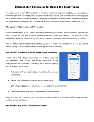 Efficient Shift Scheduling for Round-the-Clock Teams | PDF
