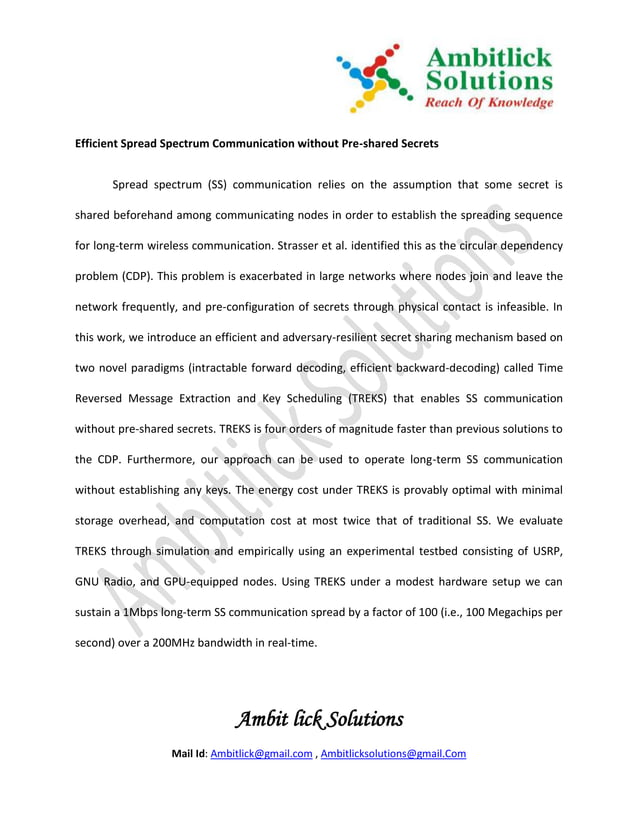 Efficient Spread Spectrum Communication Without Pre Shared Secrets Pdf
