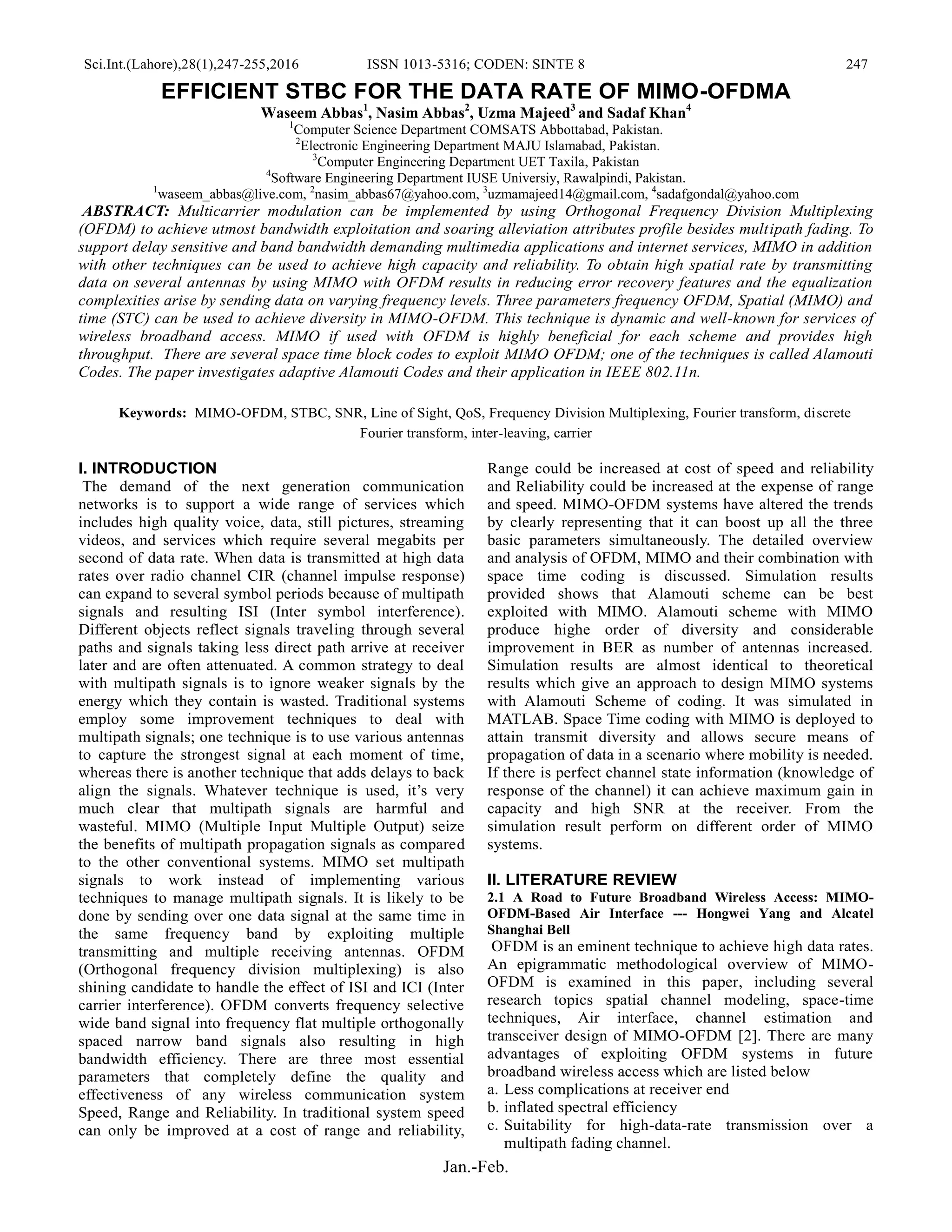 Efficient stbc for the data rate of mimo ofdma | PDF