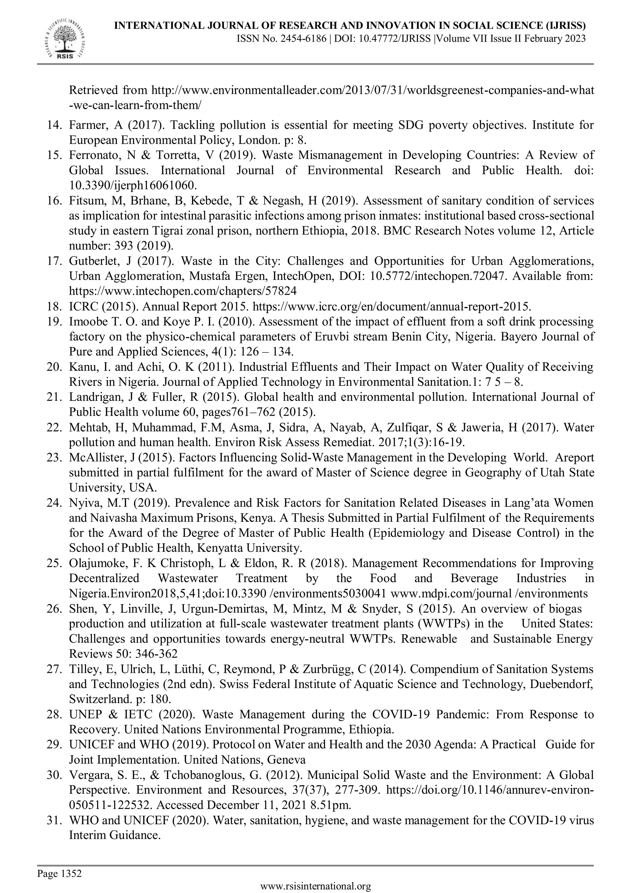 Effluent Pollution in Custodial Centres and its Environs in Nigeria | PDF