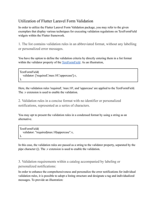 Form Validation in Flutter with Laravel Form Validation Syntax | PDF ...