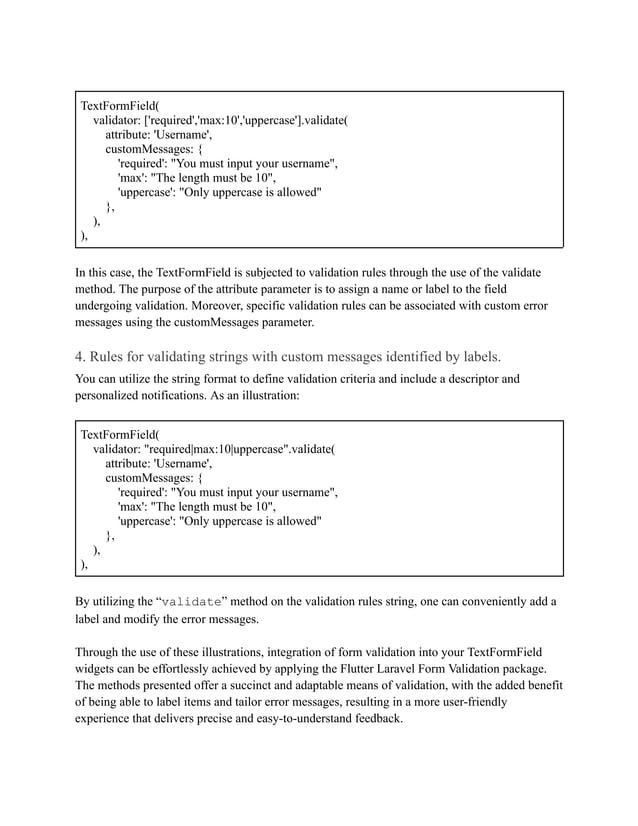 Form Validation In Flutter With Laravel Form Validation Syntax Pdf Programming Languages