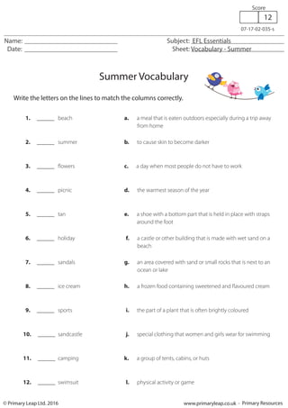 summer vocabulary | PDF